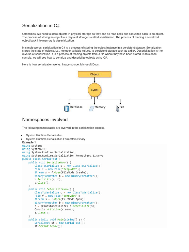 Serialization in C# | Download Free PDF | Class (Computer Programming ... Serialization in C# | Download Free PDF | Class (Computer Programming ...