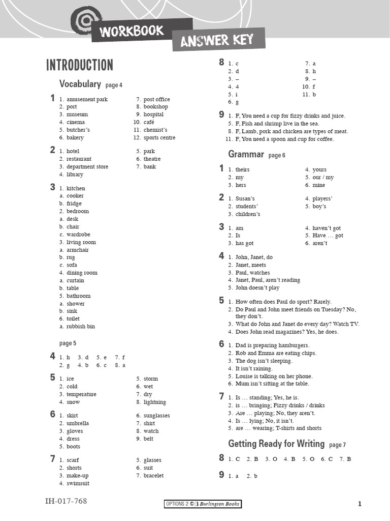 Options 2 Workbook Answer Key | PDF