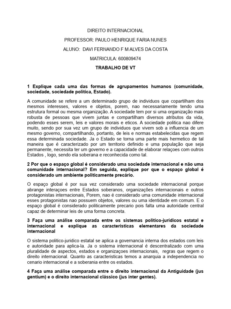 VT de Internacional | PDF | Tratado | Direito Internacional