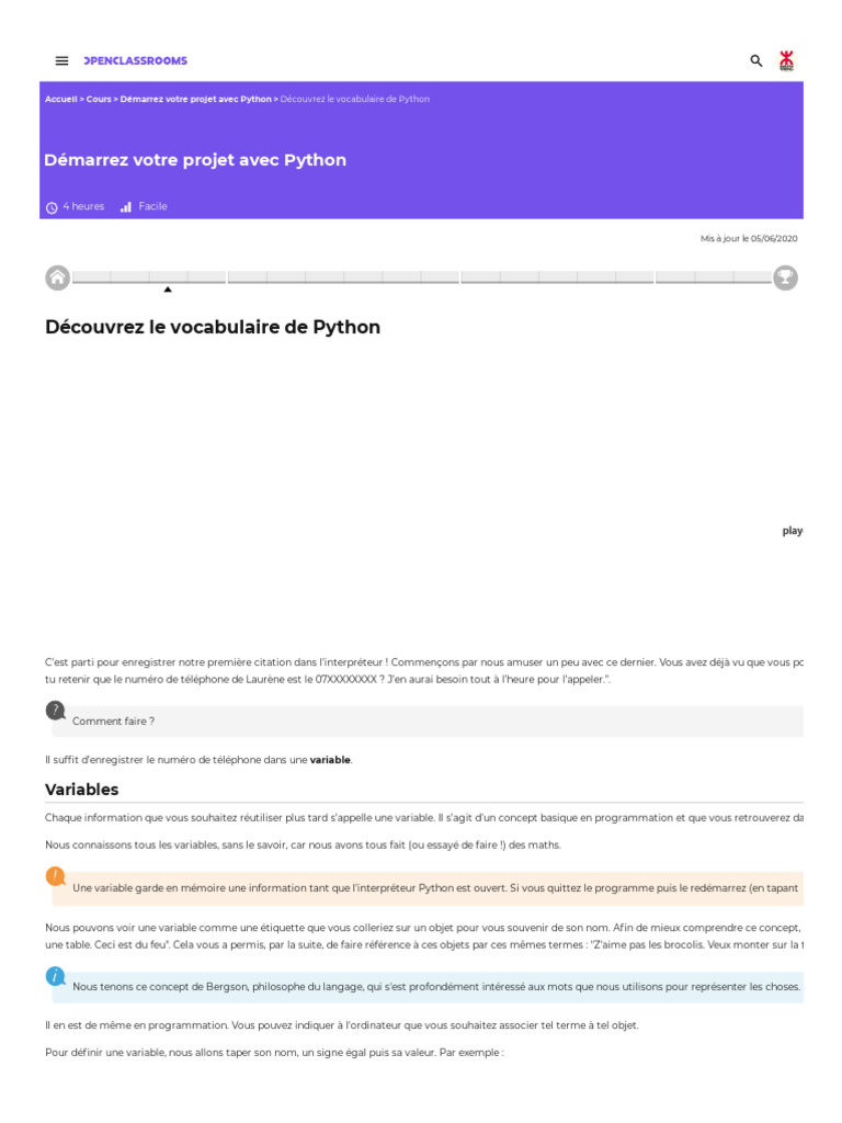 4découvrez Le Vocabulaire de Python - Démarrez Votre Projet Avec Python - OpenClassrooms ...