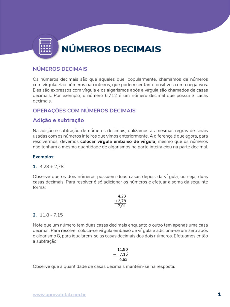 Guia de Operações com Decimais | PDF | Decimal | Divisão (Matemática)