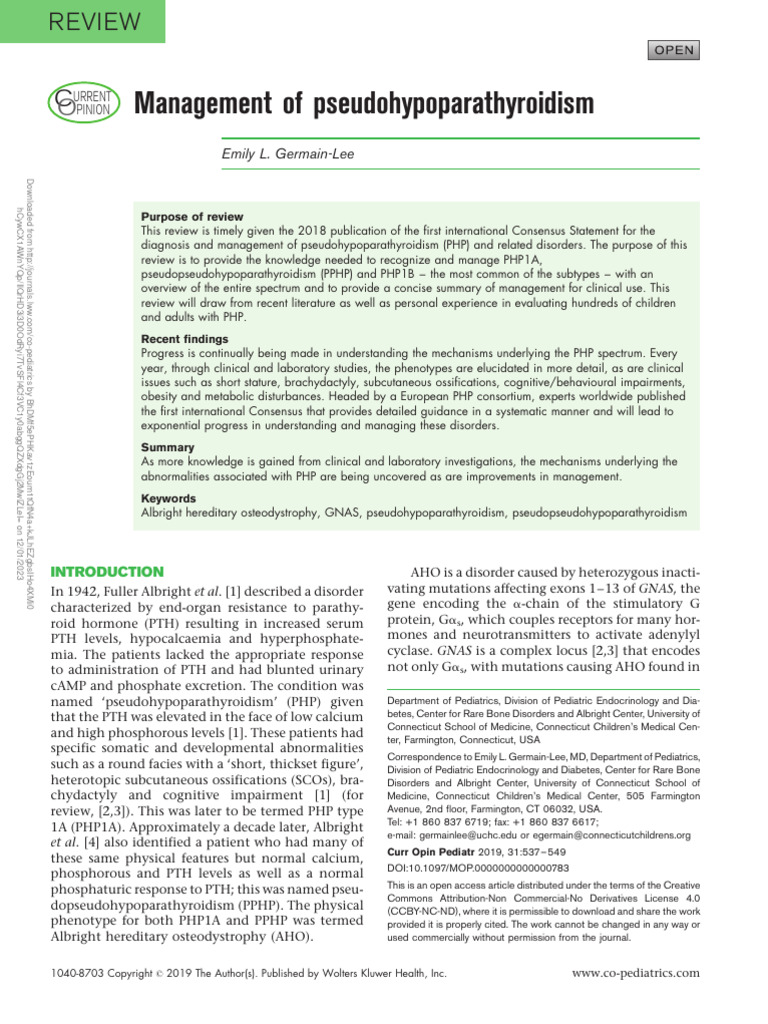 Management Of Pseudohypoparathyroidism 18 Pdf Hypothyroidism