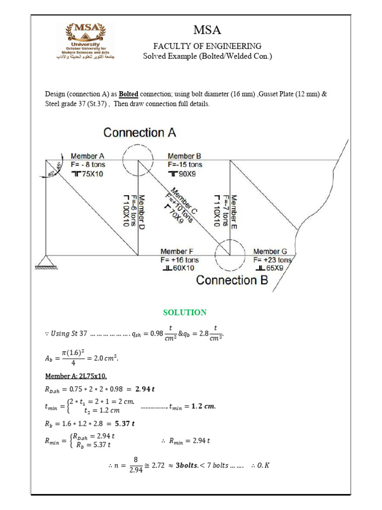 Bolted Connection Design Example | PDF | Steel | Mechanical Engineering