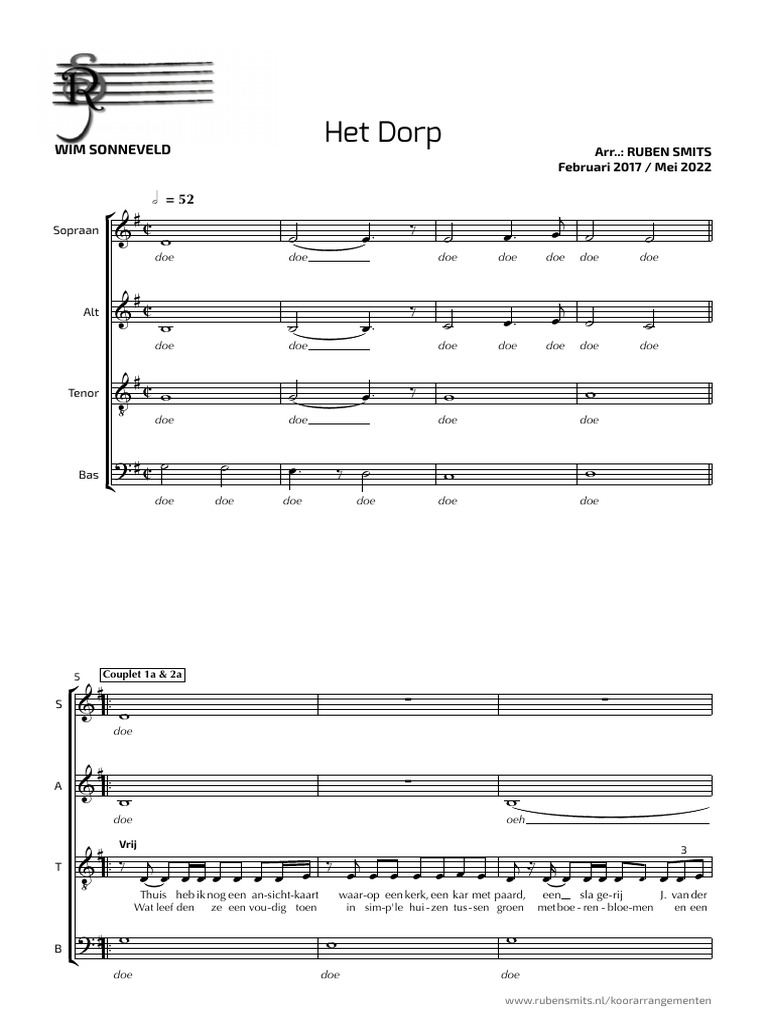 Wim Sonneveld - Het Dorp SATB A-Cappella | PDF