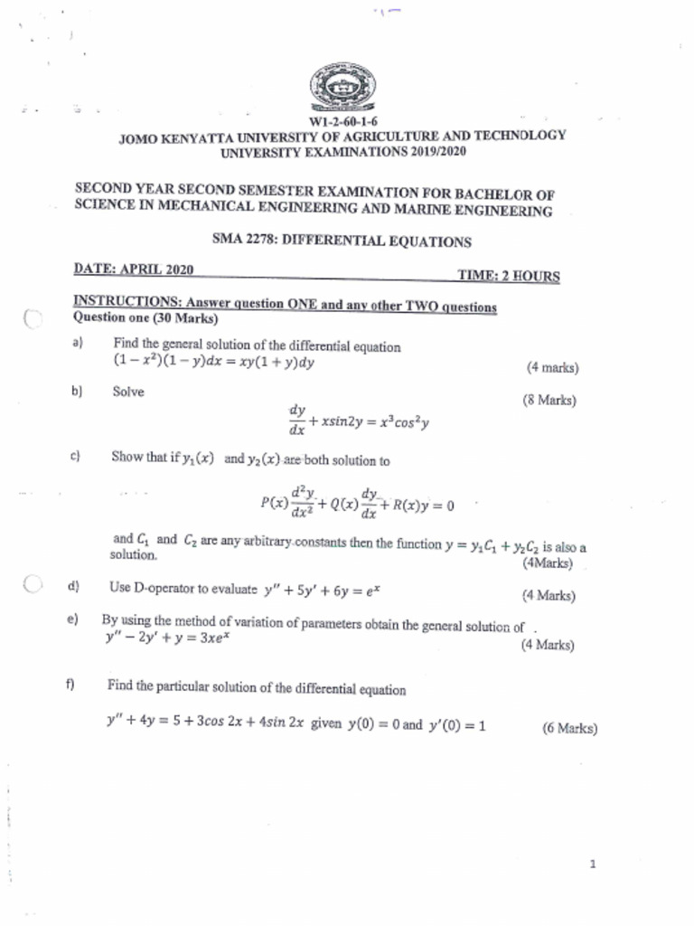 Sma 2278 Diffferential Equations | PDF