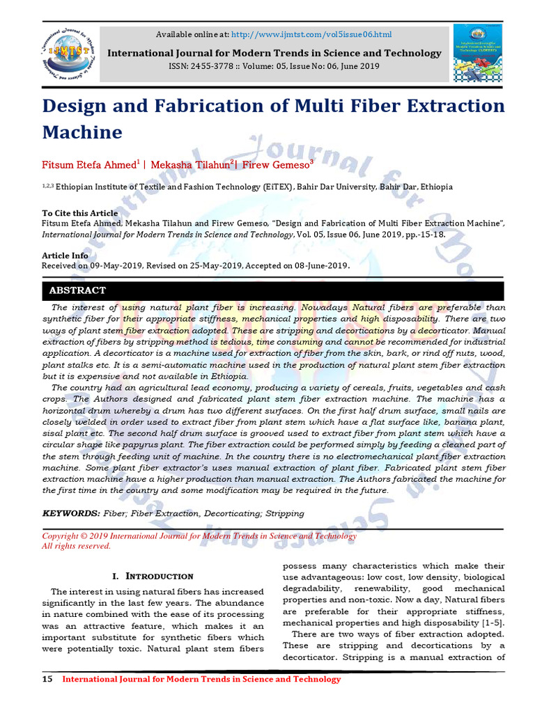 Design and Fabrication of Multi Fiber Ex | PDF | Belt (Mechanical) | Fibers