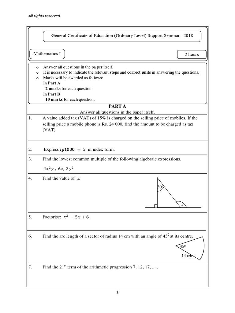 GCE O-Level Mathematics Exam Paper | PDF | Area | Dividend