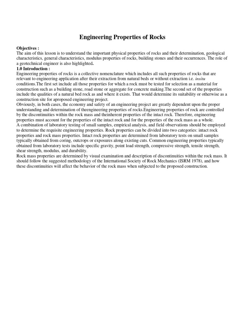 Engineering Properties of Rocks | PDF | Strength Of Materials | Deformation (Engineering)