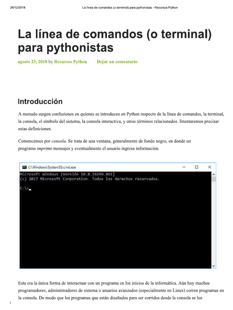 La Línea de Comandos (O Terminal) para Pythonistas - Recursos Python | PDF