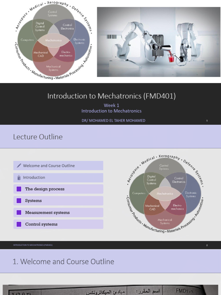 Introduction To Mechatronics FMD401 Week 1 | PDF | Mechatronics | System