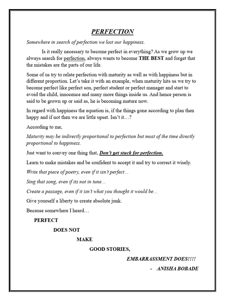 Perfection - Anisha Bobade | PDF
