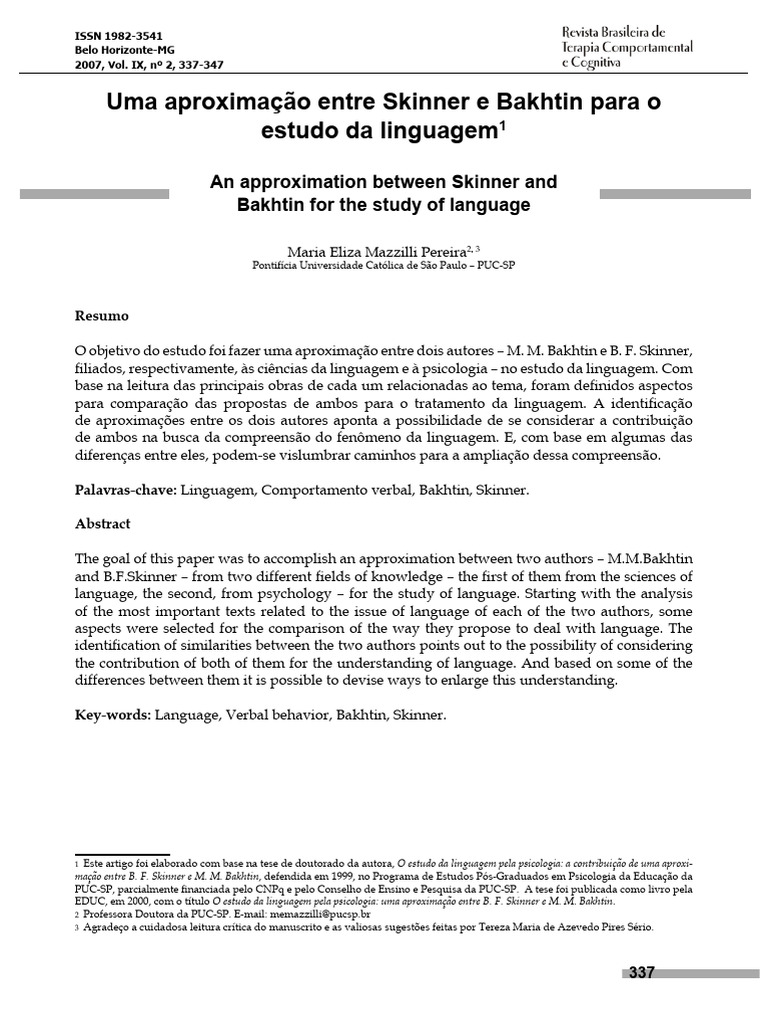 Skinner e Bakhtin: Estudo da Linguagem | PDF | Behaviorismo | Sociologia