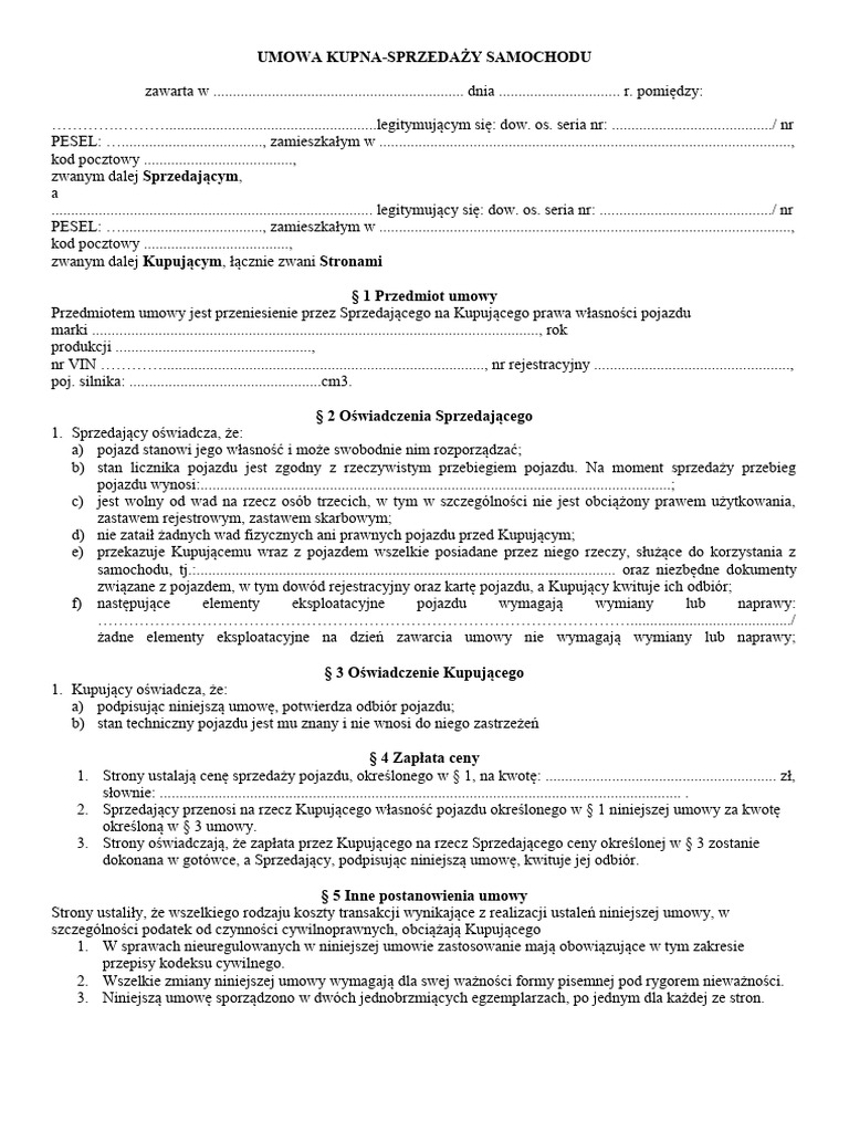 Umowa Kupna Sprzedazy OTOMOTO | PDF