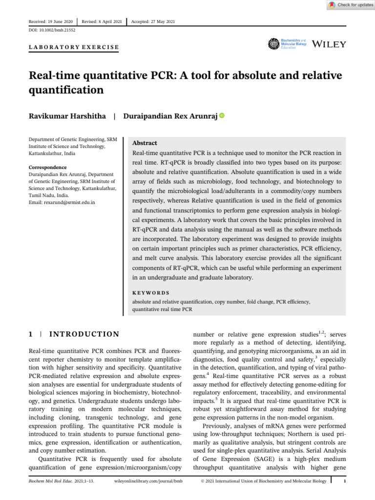 Real Time Quantitative PCR A Tool For Absolute and Relative | PDF ...