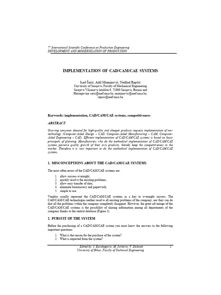 Implementation of CAD CAM CAE Systems | PDF | Computer Aided Design ...