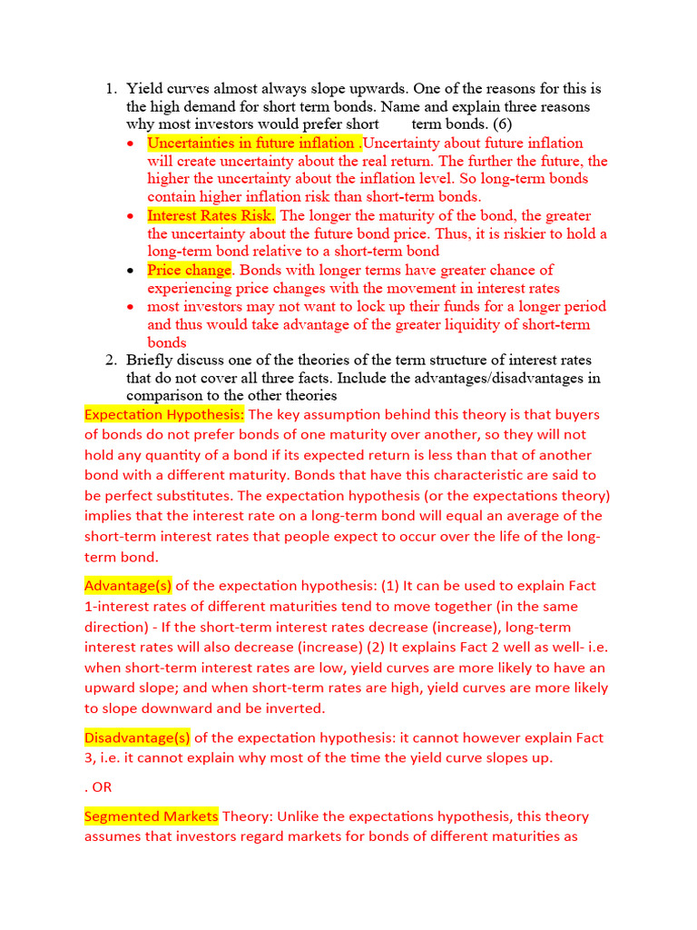Unit 3 Tutorial Questions Memo Pdf Yield Curve Interest