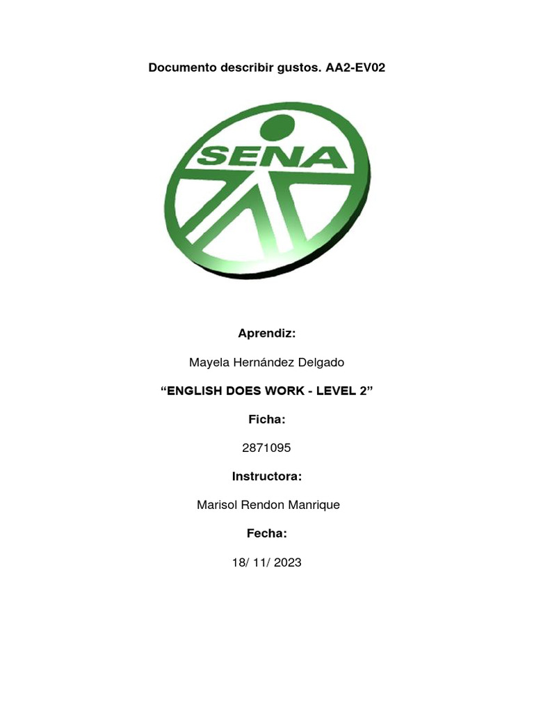 Documento Describir Gustos. AA2-EV02 | PDF