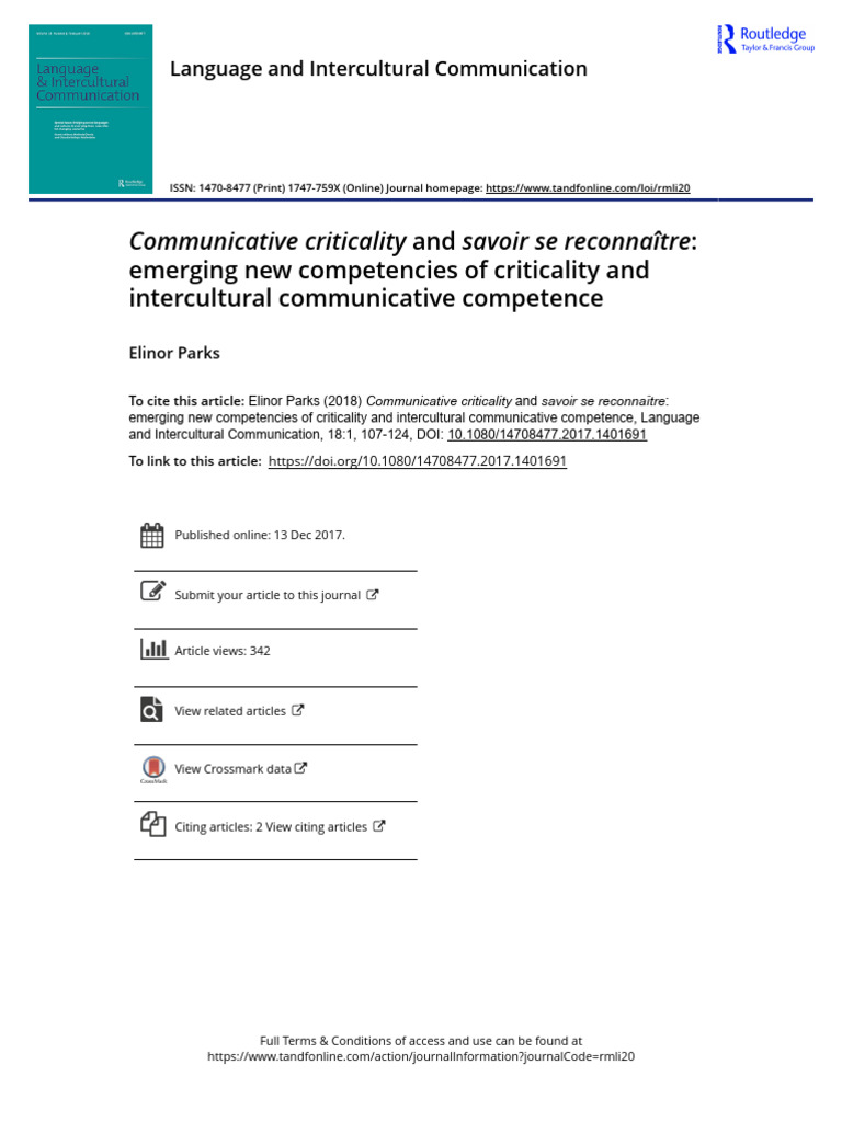 Communicative Criticality and Savoir Se Reconnaitre Emerging New Competencies of Criticality and ...