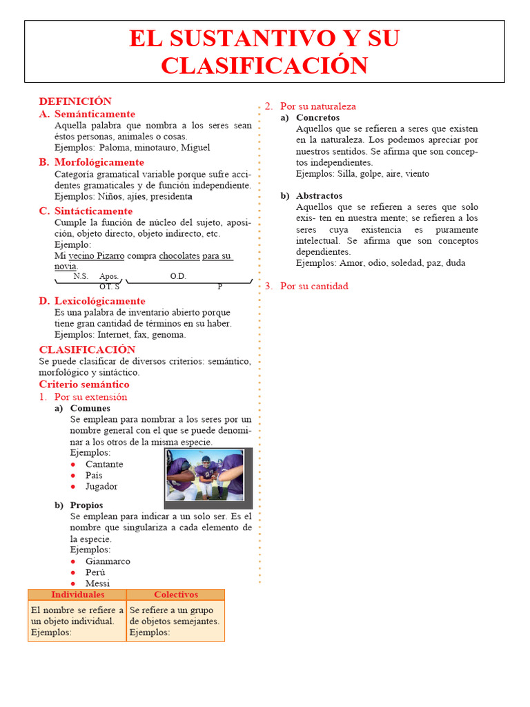 El Sustantivo y Sus Clases | PDF | Sustantivo | Palabra