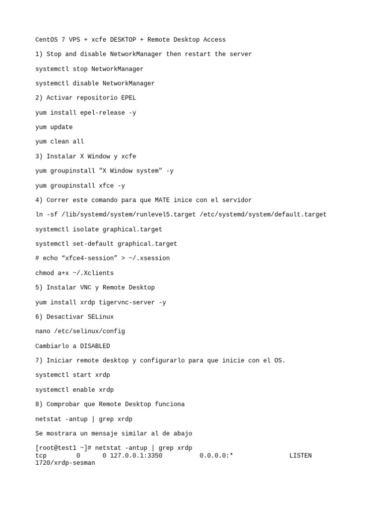 Guia CentOS 7 With Xfce Desktop and Remote Desktop | PDF