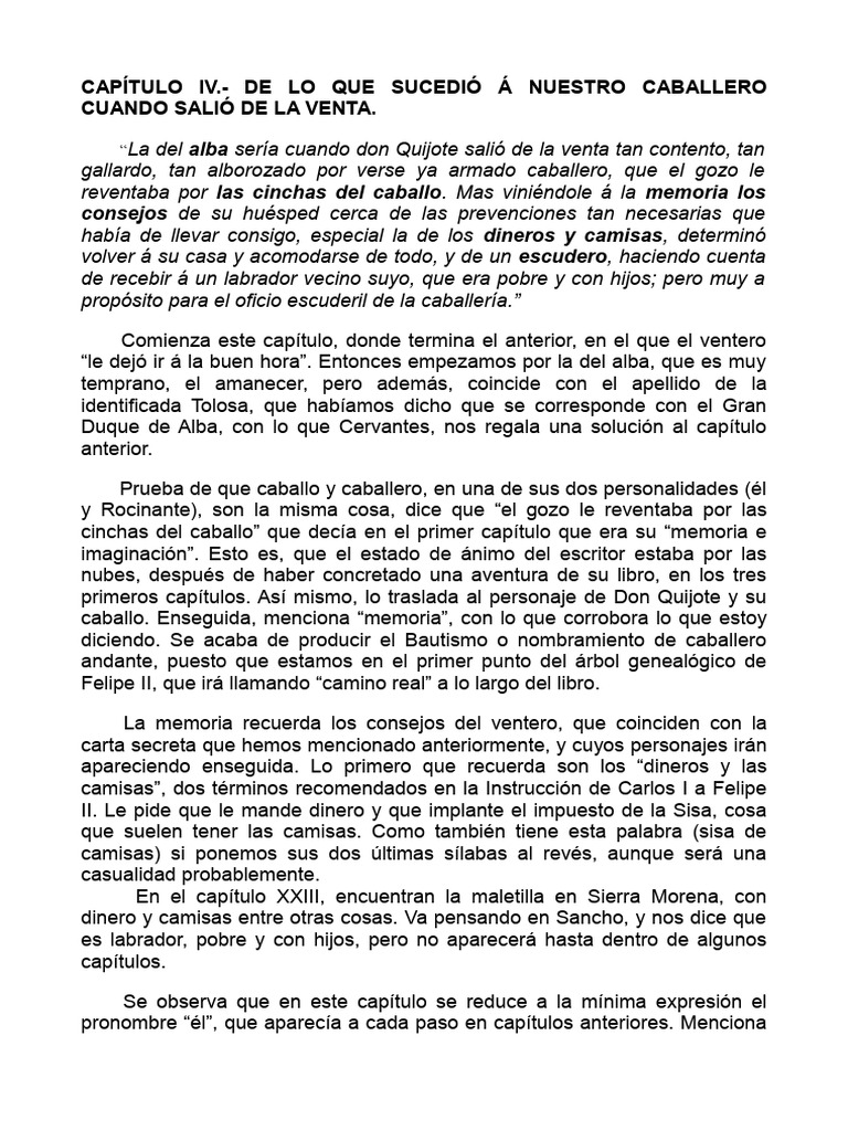 Comentario Quijote Cap 4 | PDF | Don Quijote | Miguel De Cervantes