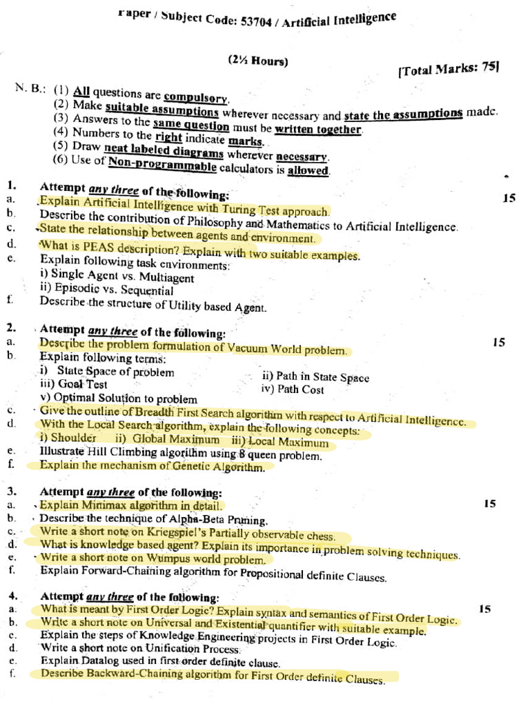 AI Questions Paper 2022 | PDF | Artificial Intelligence | Intelligence ...