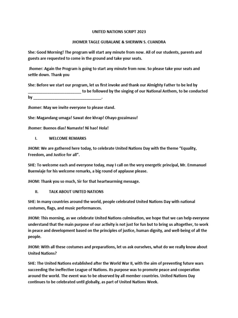 United Nations Script 2023 | PDF