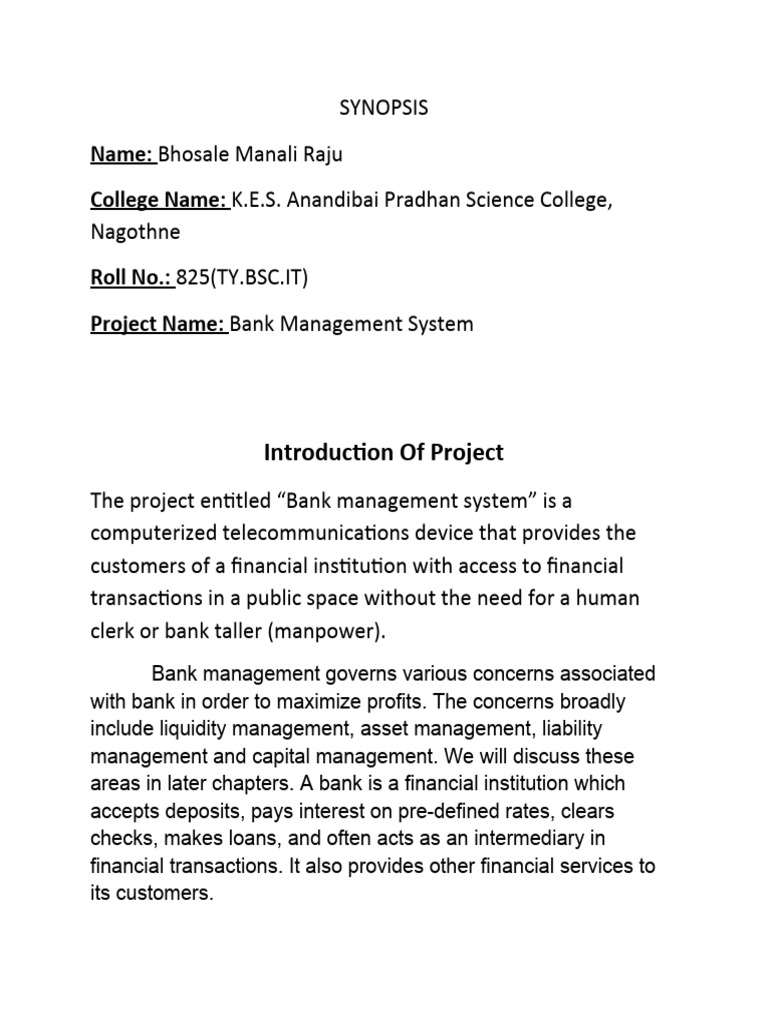 SYNOPSIS Bank Management System | PDF | Banks | Microsoft Windows SYNOPSIS Bank Management System | PDF | Banks | Microsoft Windows