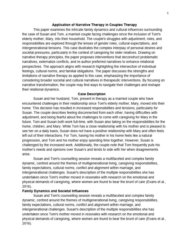 Application of Narrative Therapy in Couples Therapy | Download Free PDF | Psychotherapy | Narrative