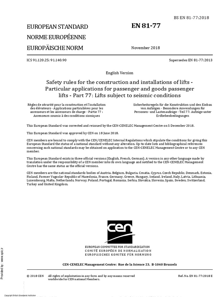 EN 81-77 - 2018 - Elevadores | Download Free PDF | Elevator | Waves