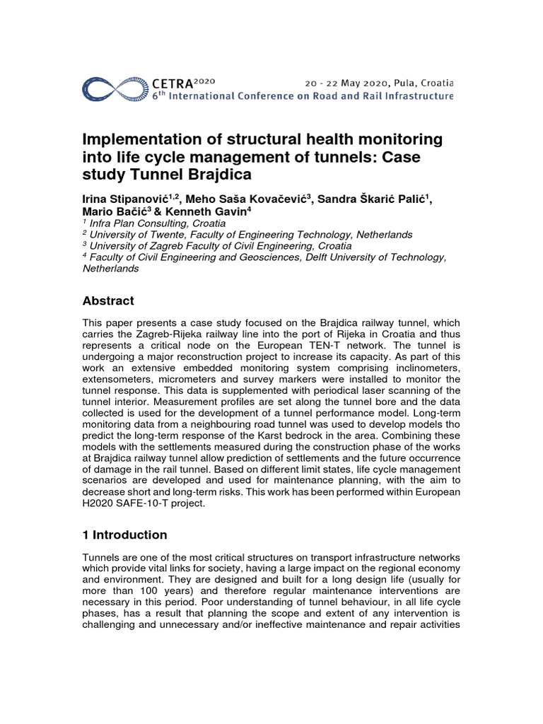 Implementation of Structural Health Monitoring Into Life Cycle Management of Tunnels: Case Study ...