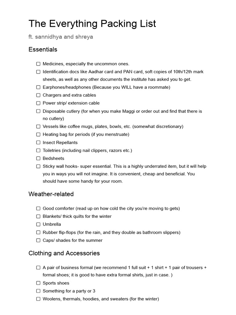 The Everything Packing List! | PDF | Manufactured Goods | Softlines ...