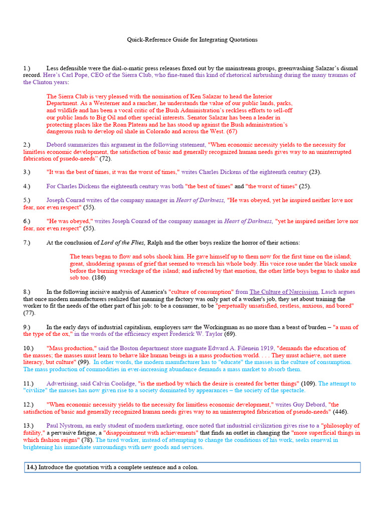 Integrating Quotations Guide | PDF | Comma | Henry David Thoreau