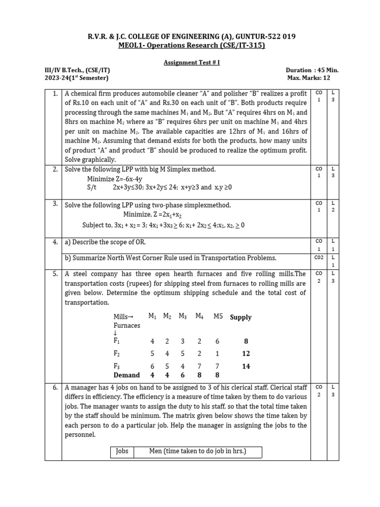 Operations Research Assignment | PDF