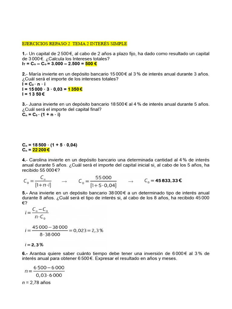 Solucion EJERCICIOS REPASO2 | PDF | Negocios | Finanzas y dinero
