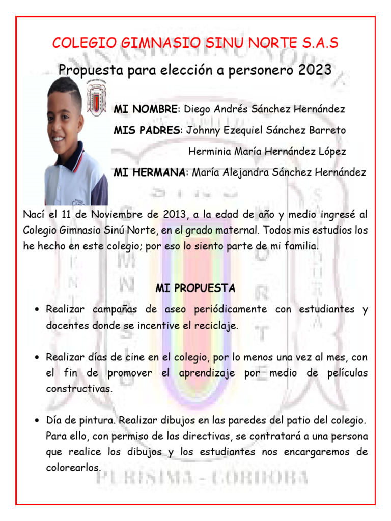 PROPUESTA PERSONERÍA DIEGO ANDRES | PDF