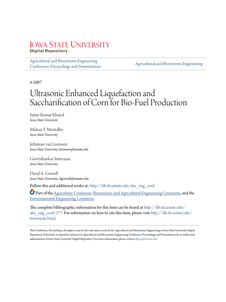 Ultrasonic Enhanced Liquefaction and Saccharification of Corn For | PDF ...