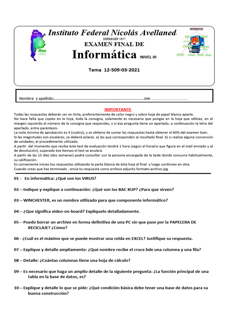 Prueba DE Informatica Nivel III | PDF | Informática