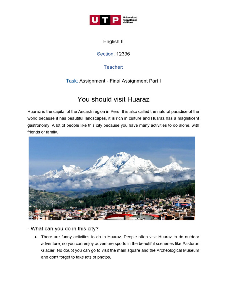 Ingles final project - Ingles II Universidad Tecnológica del Perú | PDF