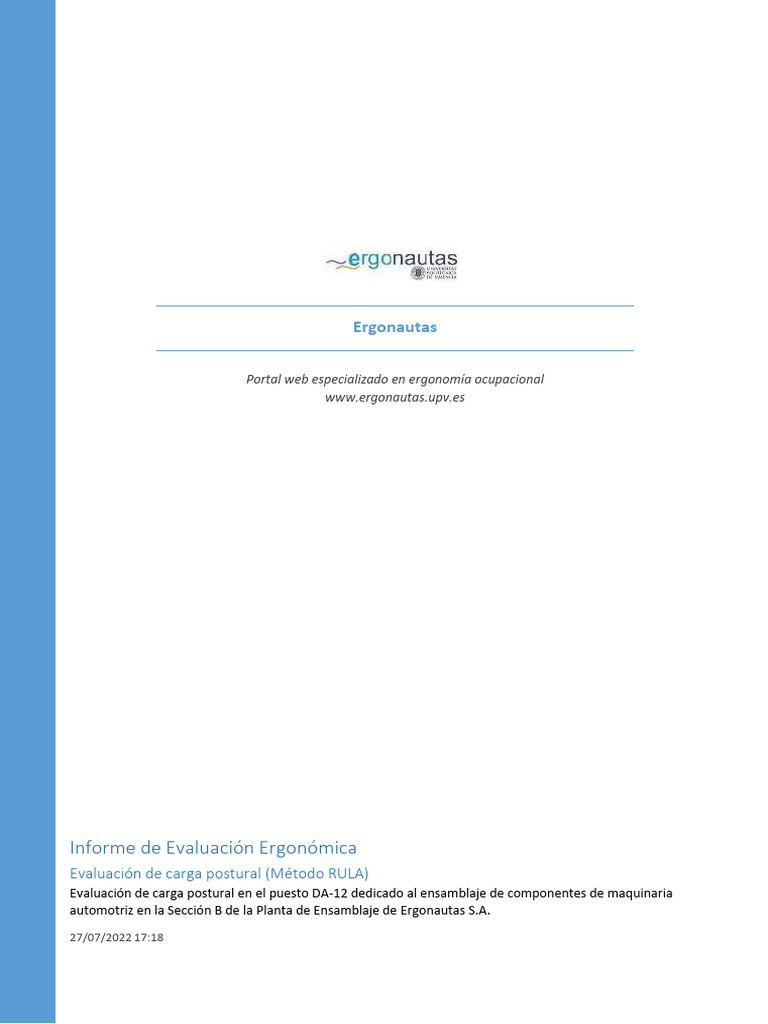 Metodo RULA | PDF | Factores humanos y ergonomía