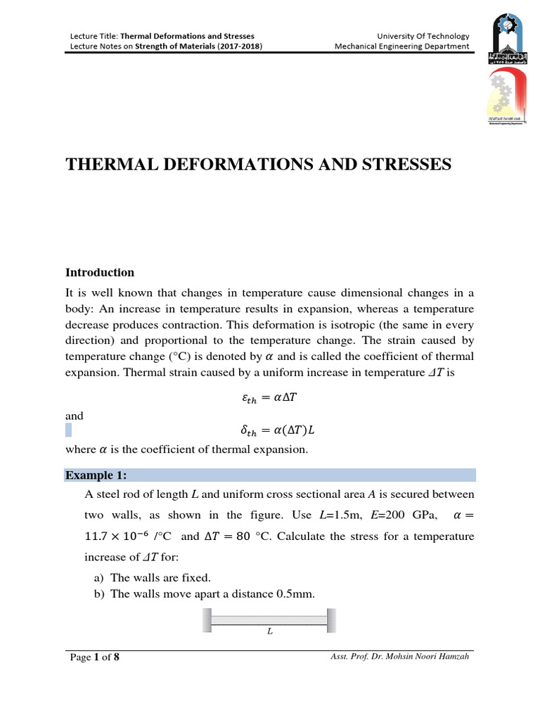 Thermal Deformations and Stresses | PDF | Thermal Expansion | Strength ...