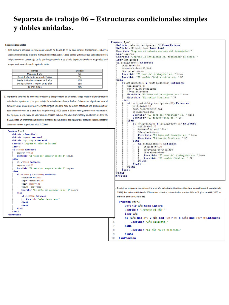 Separata de Trabajo 06 - Estructuras Condicionales Simples y Dobles | PDF