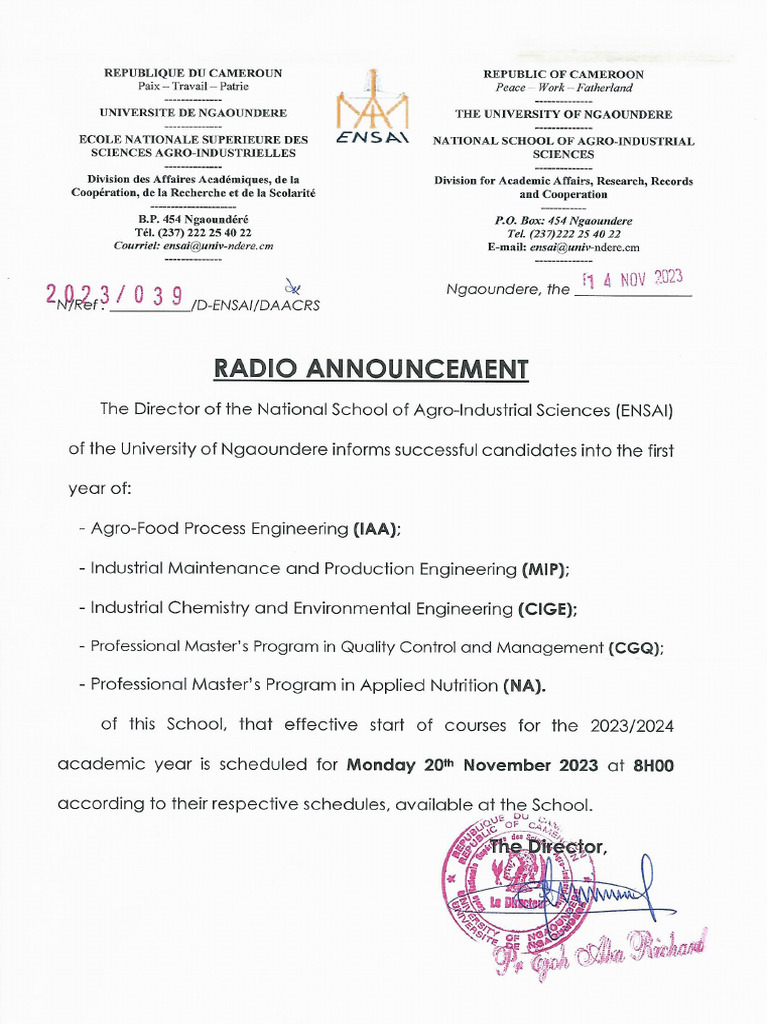 Communiqué Rentrée Académique 2023 2024 | PDF