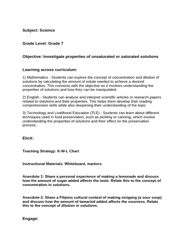 Lesson Plan | PDF | Solubility | Experiment