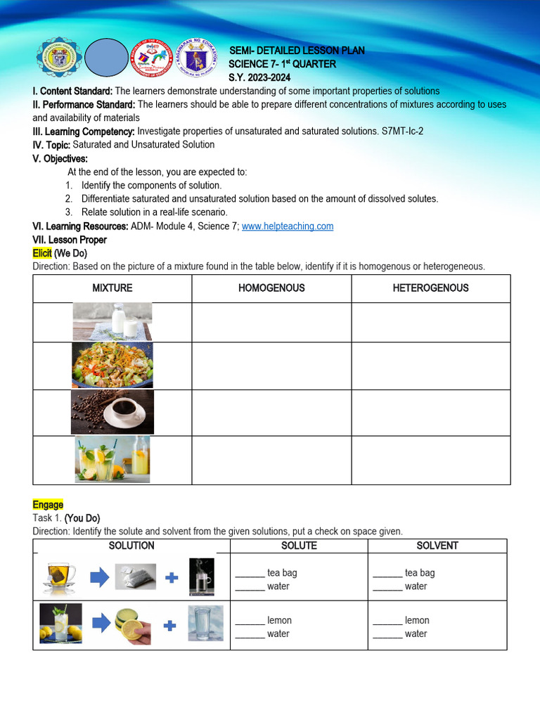 Properties Of Solutions Worksheet