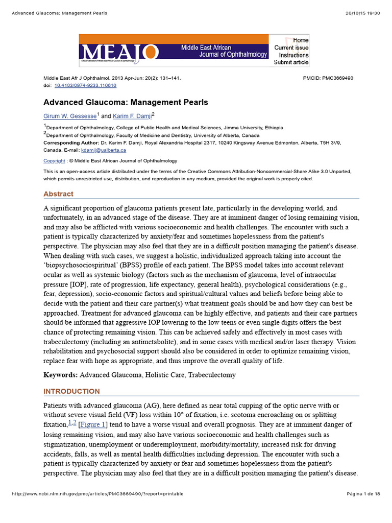 Advanced Glaucoma: Management Pearls | PDF | Glaucoma | Surgery