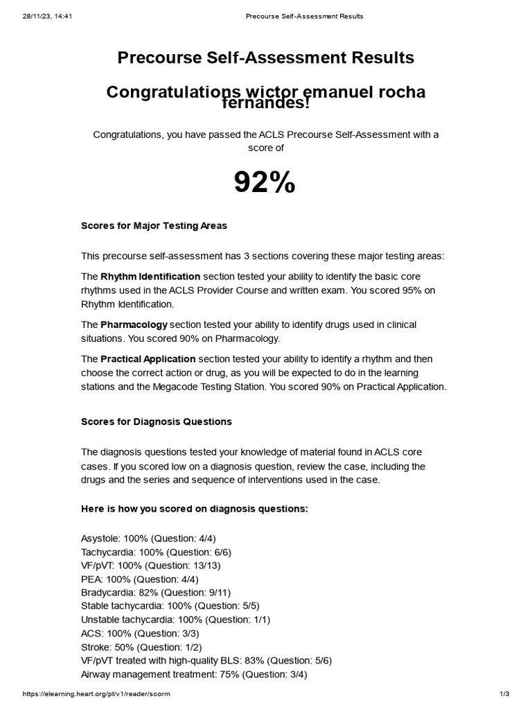 eLearning da AHA _ Autoavaliação pré-curso de ACLS | PDF | Medical ...