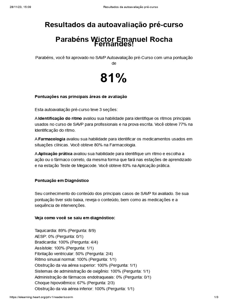 Resultados da Autoavaliação SAVP | PDF | Reanimação cardiopulmonar ...
