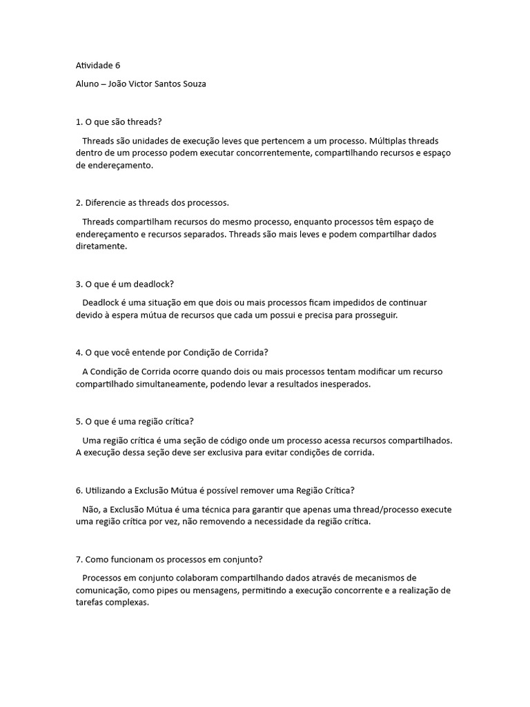 Conceitos de Threads e Processos | PDF