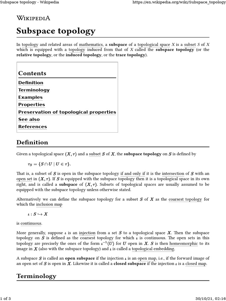 Subspace Topology - Wikipedia | PDF | Mathematical Objects | Mathematical Concepts